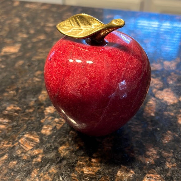 Art | Apple Red Vintage Alabaster Brass Stem Paperweight Fall Decor ...